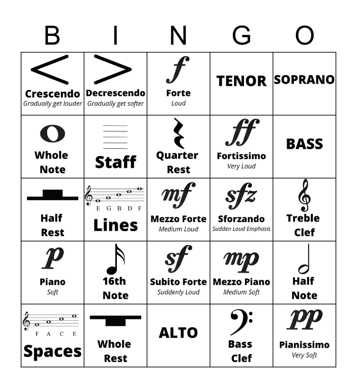 Choir Bingo 2.0 Bingo Card