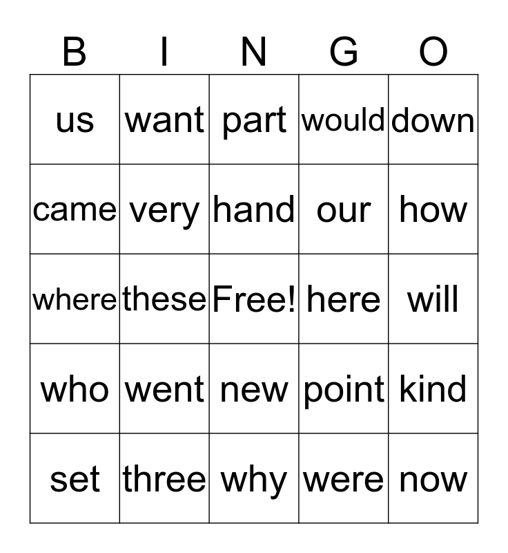 2nd Grade Sight Words Bingo Card