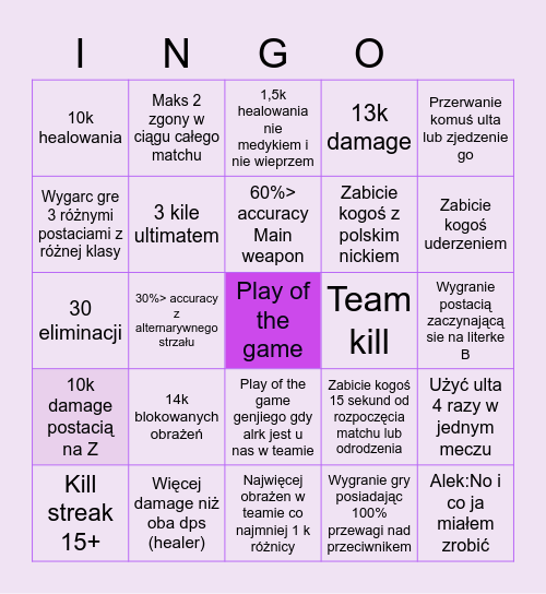 Bingo quickplay Bingo Card