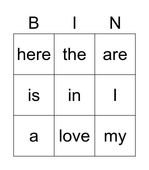 1G power words Bingo Card