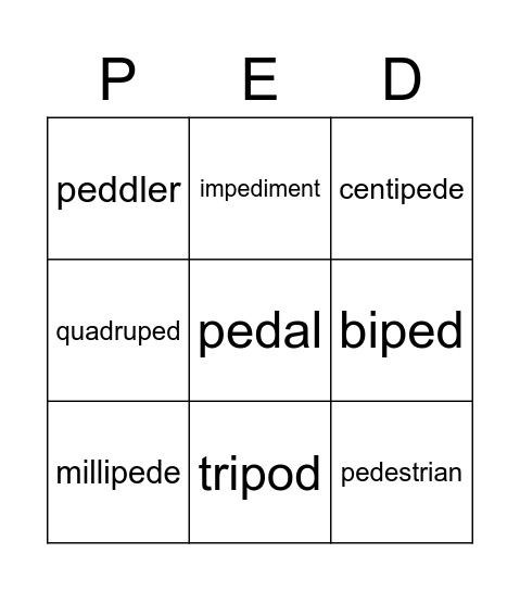 Root Word Bingo Card