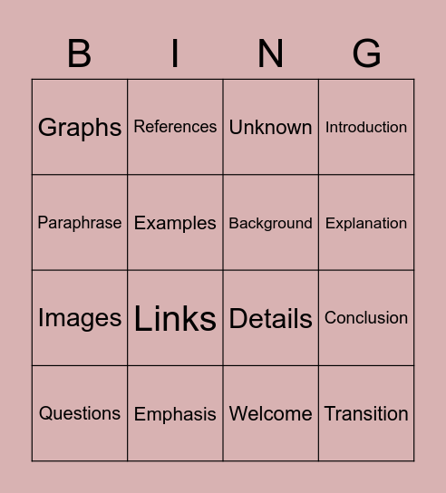 Presentation Bingo Card