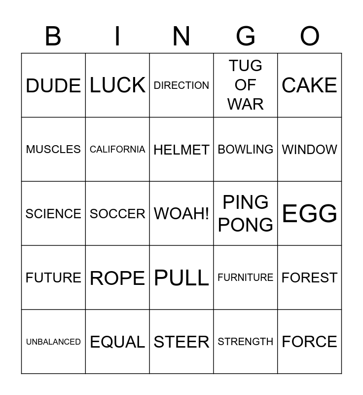 Generation Genius: Balanced/Unbalanced Forces Bingo Card