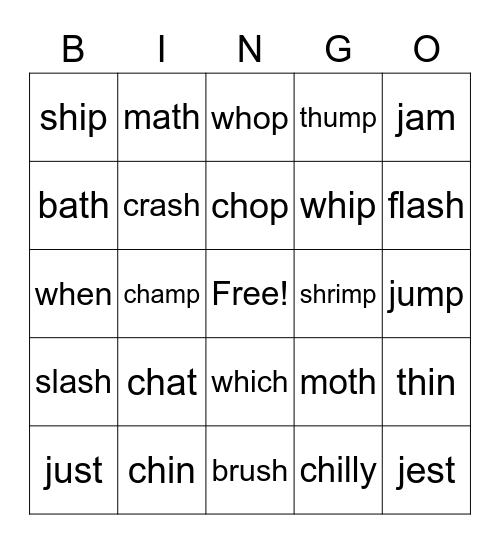 digraph words Bingo Card