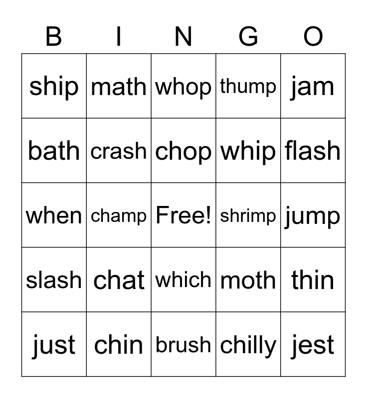 digraph words Bingo Card