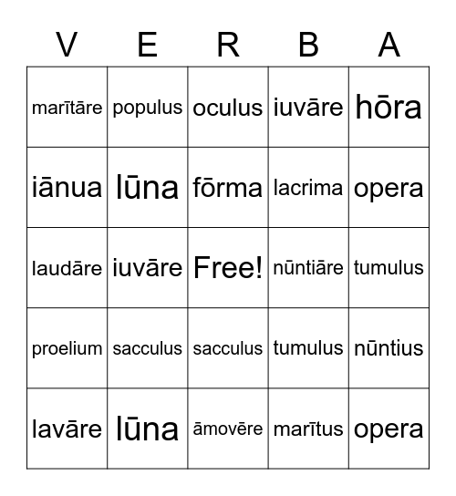 Advanced Latin - Bingo Set 14 Bingo Card
