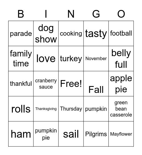 Thanksgiving Bingo Card