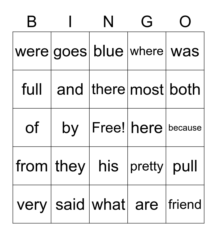 Red Words 2nd Grade #1 Bingo Card