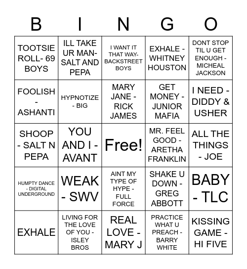 THROWBACK Bingo Card
