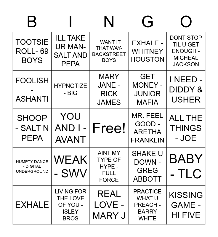 THROWBACK Bingo Card