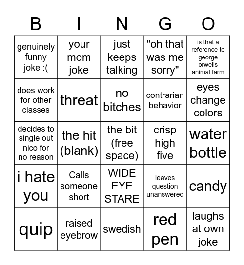 I HATE SOREN SO MUCH FOR REAL >:(((((( Bingo Card