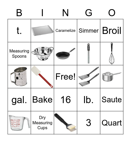 Kitchen Bingo Card