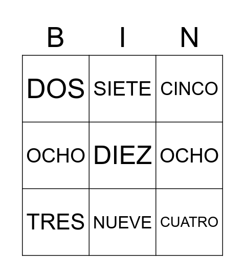 LOS NÚMEROS Bingo Card