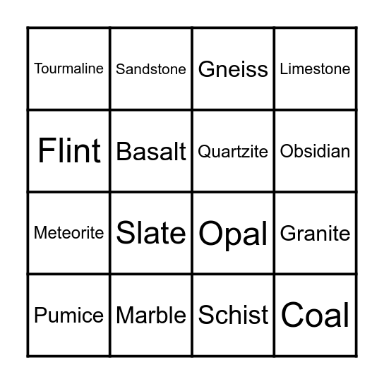 Rock Cycle Bingo Card