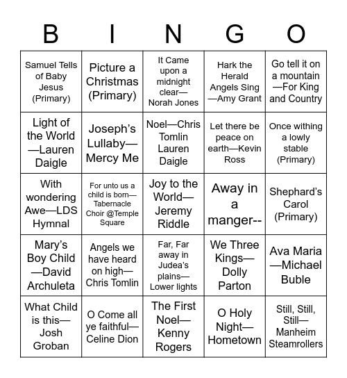 Religious Christmas Bingo Card