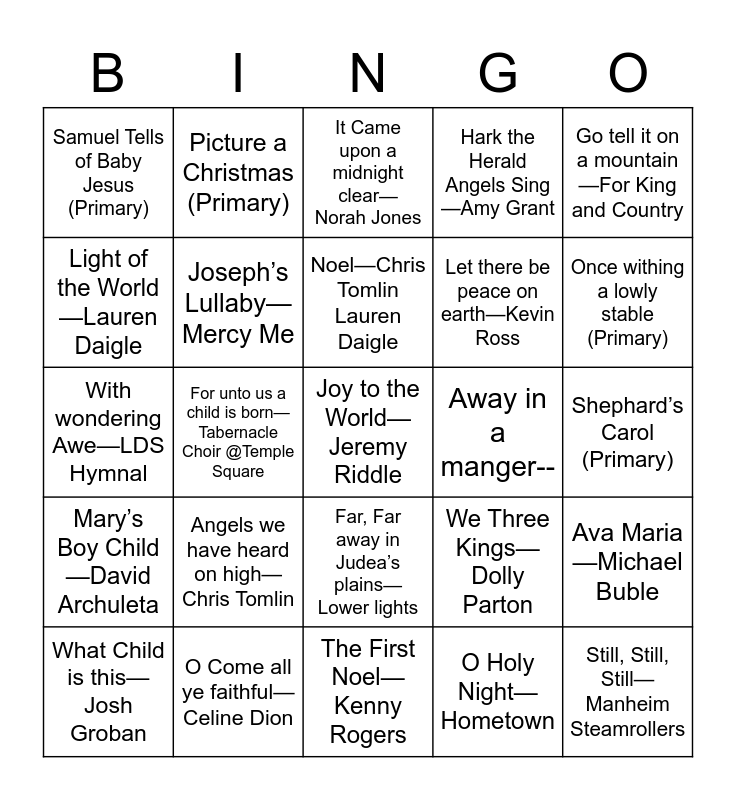 Religious Christmas Bingo Card