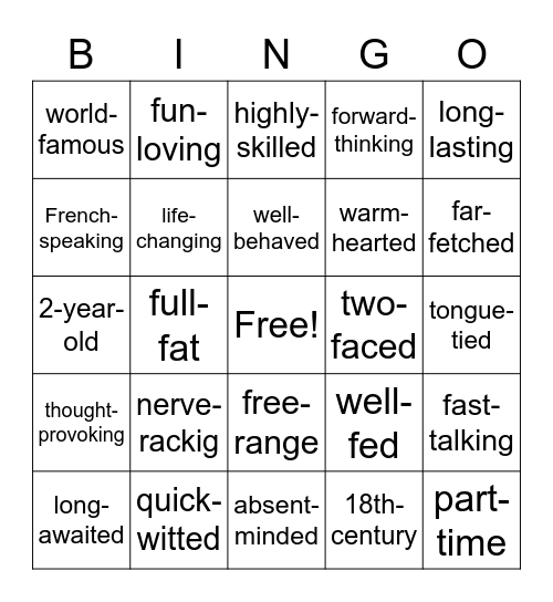 Compound adjectives Bingo Card