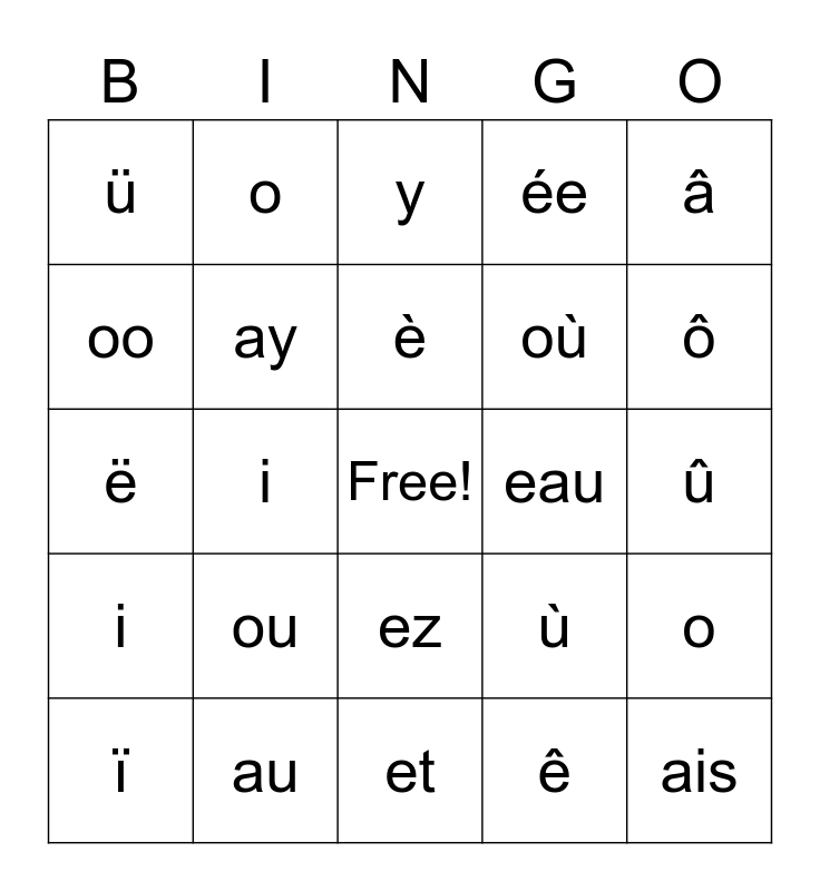 connaître les sons Bingo Card