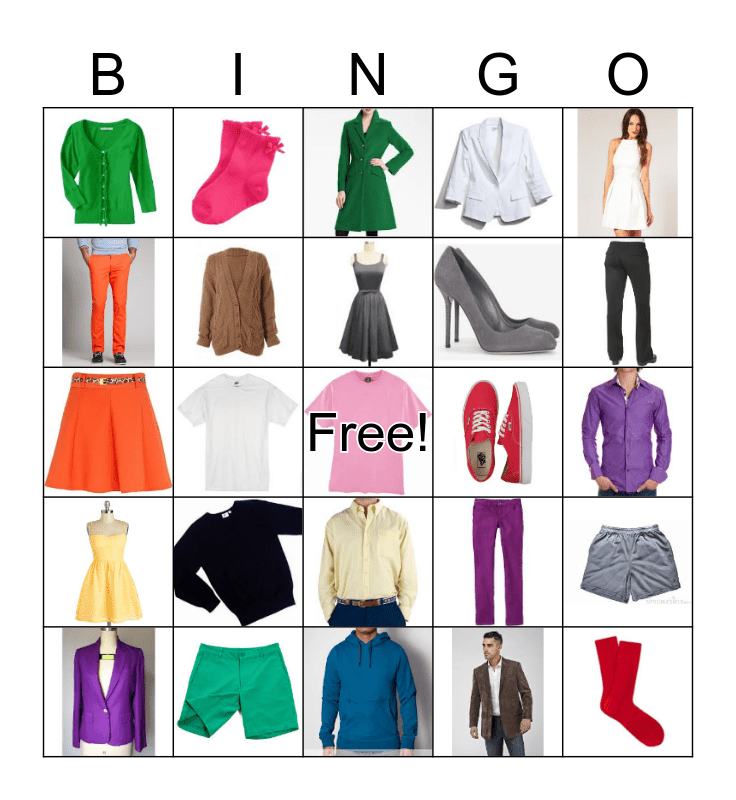 Les Vêtements et les Couleurs Bingo Card