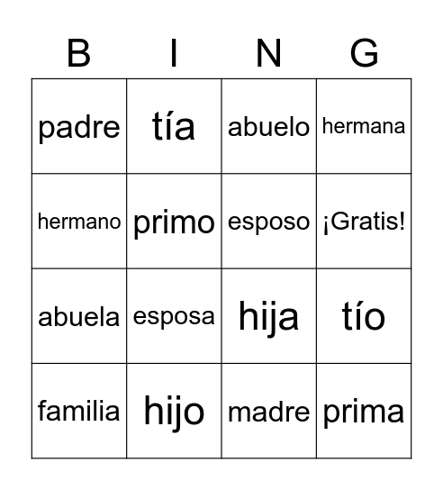 La familia Bingo Card
