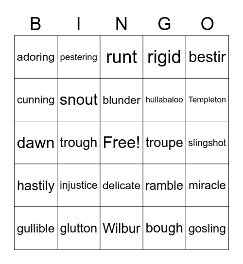 Charlotte's Web Vocabulary Bingo Card
