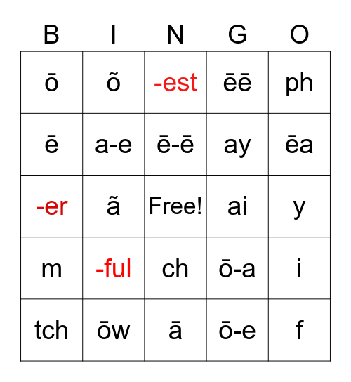 Auditory Drill Bingo Card