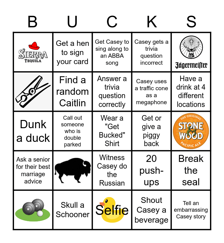 Casey's Bucks Bingo Card