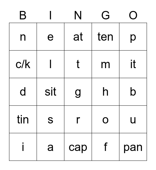 Jolly Phonics Letter Sounds 1-3 Bingo Card