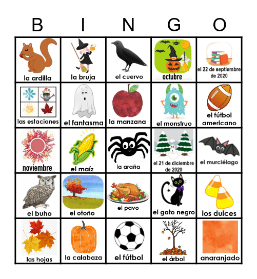 el otoño Bingo Card
