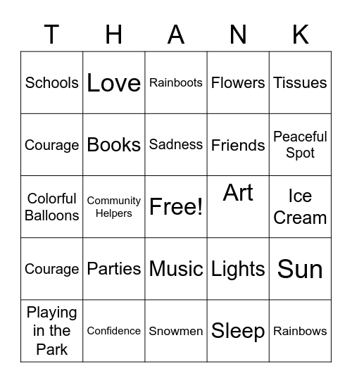 Thankful Bingo Card