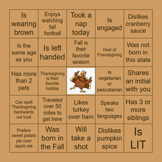 Thanksgiving: Find Someone Who... Bingo Card