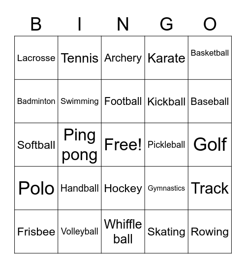 Sports and Games Bingo Card