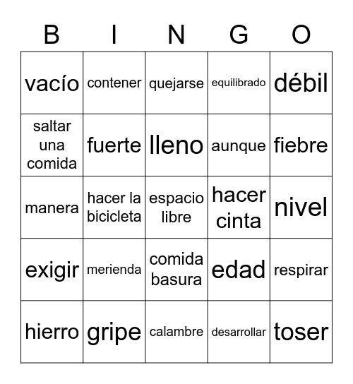 Spanish III Chapter 3 Bingo Card
