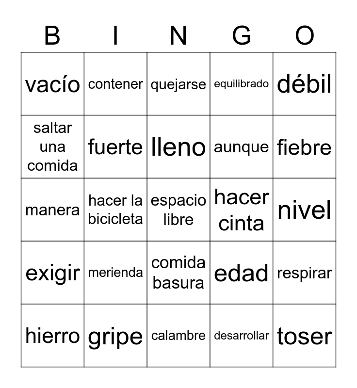 Spanish III Chapter 3 Bingo Card