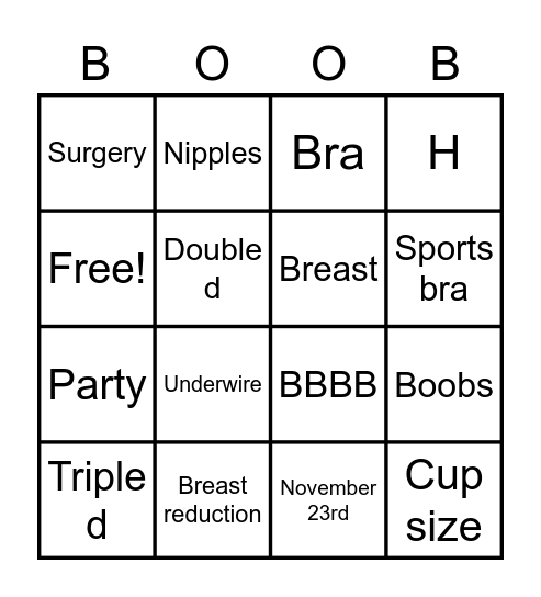 BBBB party Bingo Card