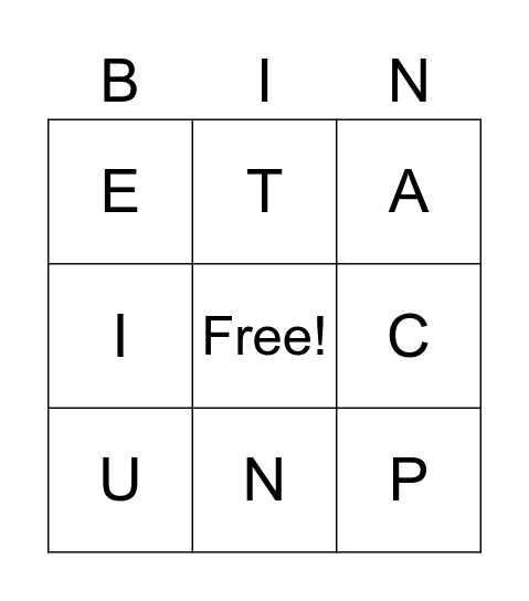 Letter Bingo Card