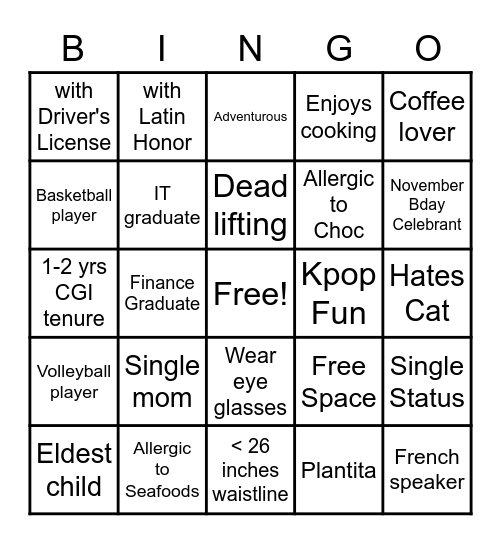 Human Bingo Card