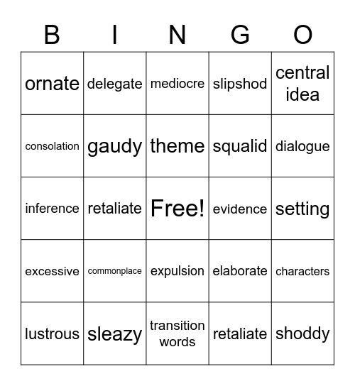 Vocabulary Lesson 2 Bingo Card