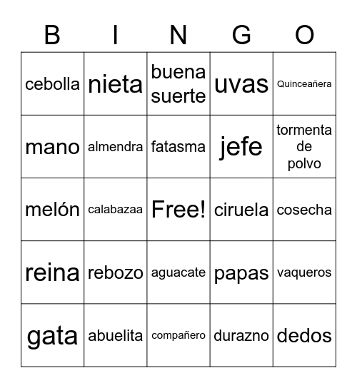 Esperanza Rising Vocabulary gr5 Pam Muñroz Ryan Bingo Card