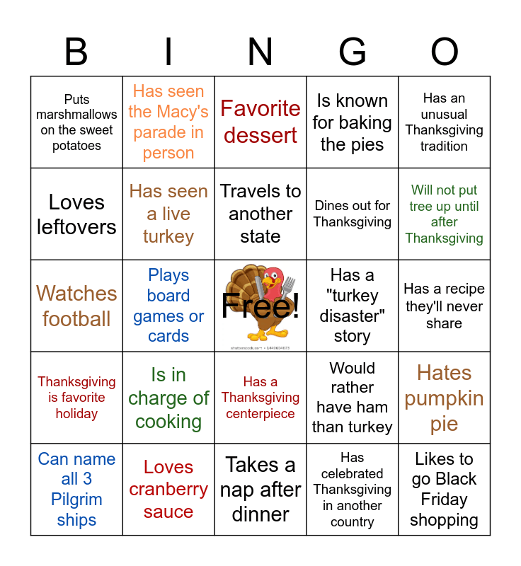 Virtual Thanksgiving Bingo Card