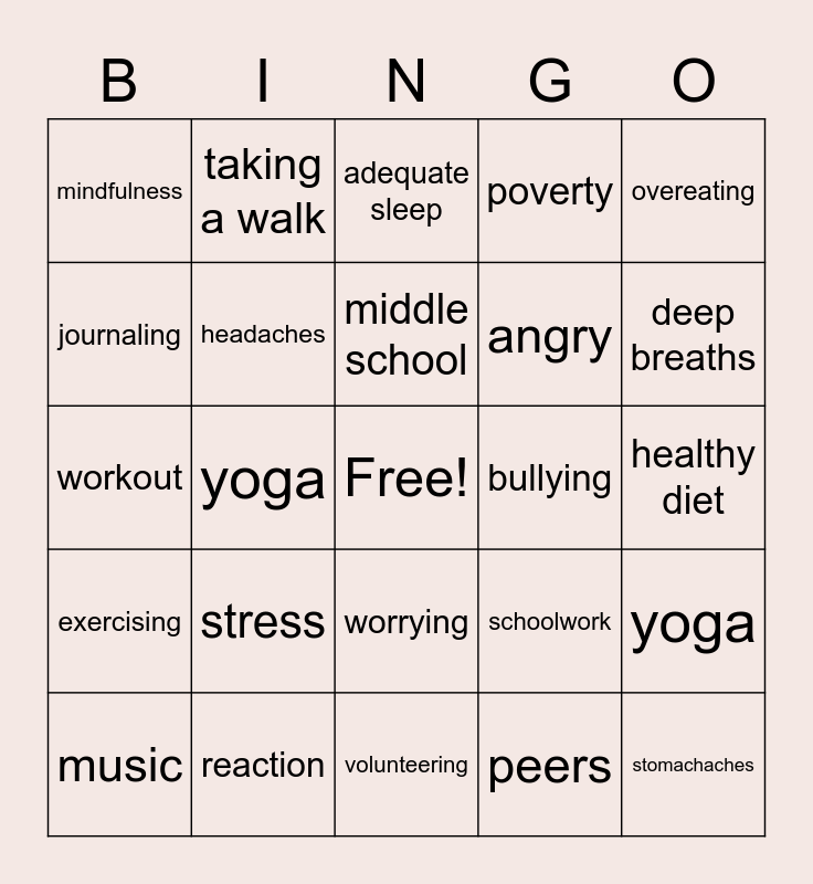 STRESS BINGO Card