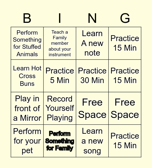 Beginning Band Bingo Card