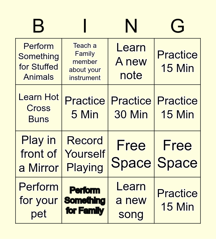 Beginning Band Bingo Card