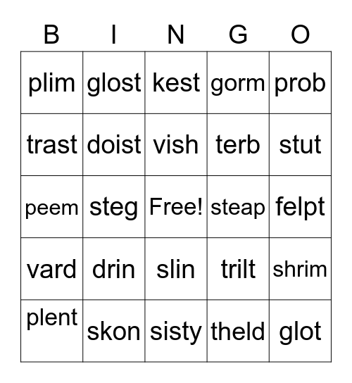 2nd Grade Nonsense Words Bingo Card 2nd Grade Nonsense Words Bingo Card