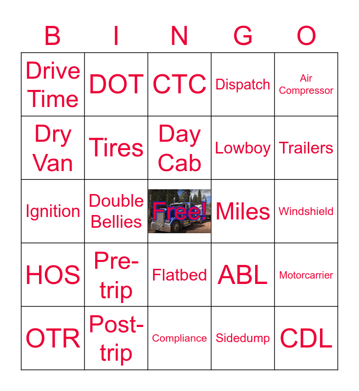 Trucker Bingo Card