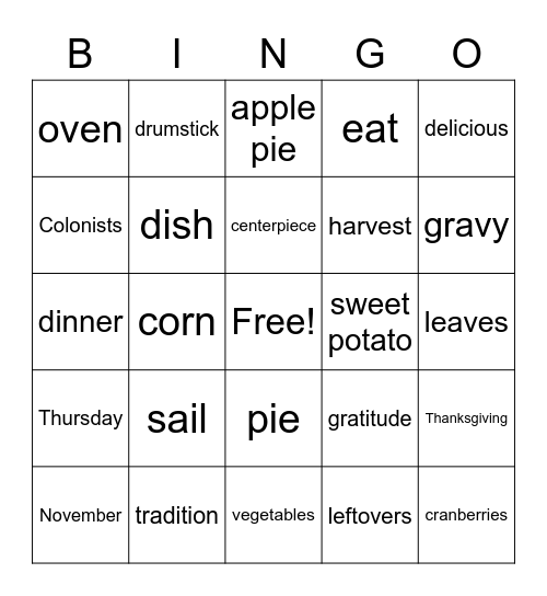 Thanksgiving Bingo Card