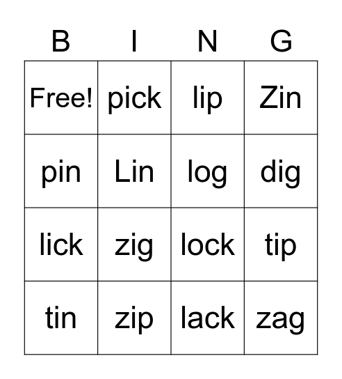 List 8 Bingo Card