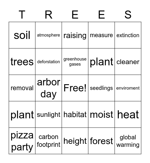 Tree Growing Palooza Bingo Card