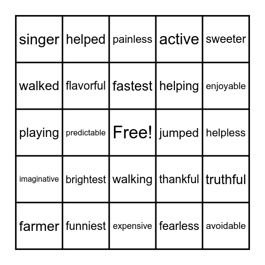 Suffixes! Bingo Card