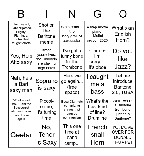 Band-go Bingo Card